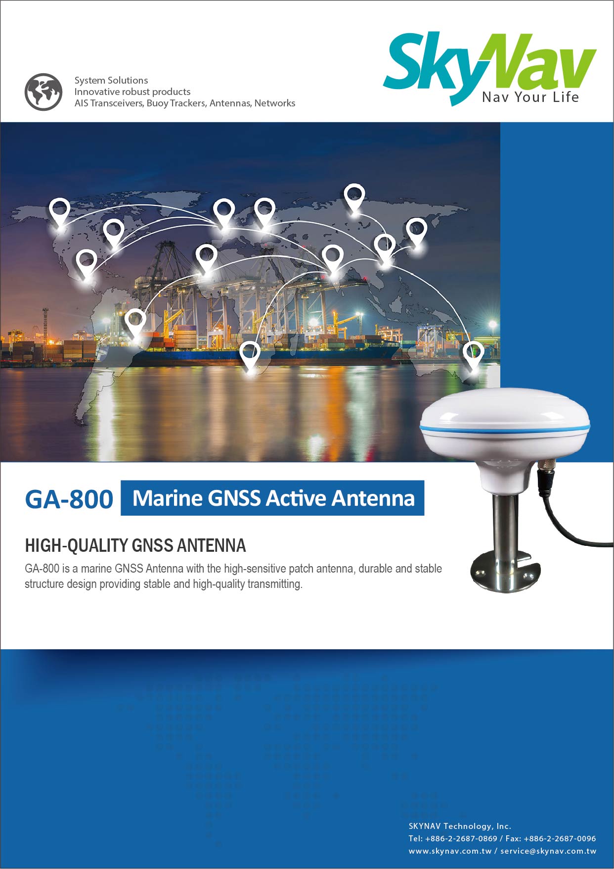 Marine GPS Antenna / GA-800 - SKYNAV Technology Inc.- AIS/GPS/GSM ...